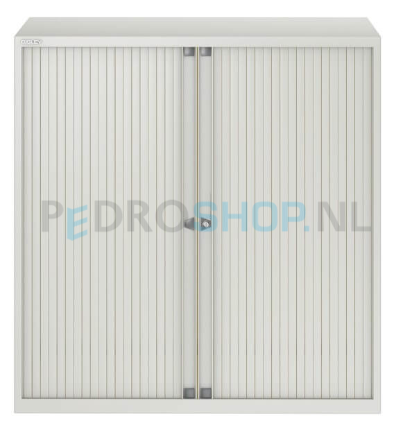 Lichtgrijze roldeurkast Bisley 118 hoog 120 breed nu bestellen - Archiefkastspecialist.nl